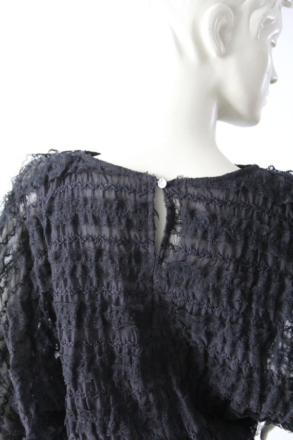 1970s sheer black ruffle blouse - Gem