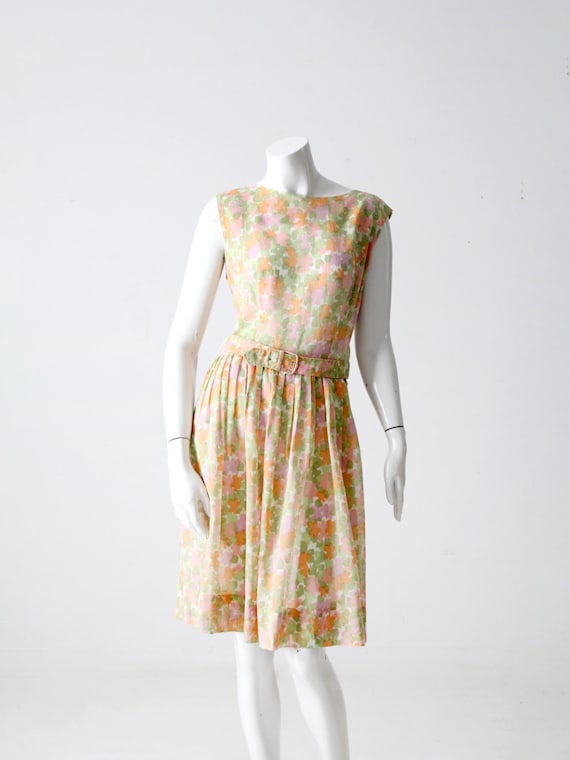 1960s floral sun dress with belt - Gem