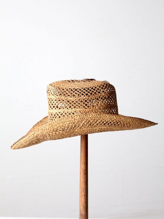 vintage open weave straw cowboy hat - Gem