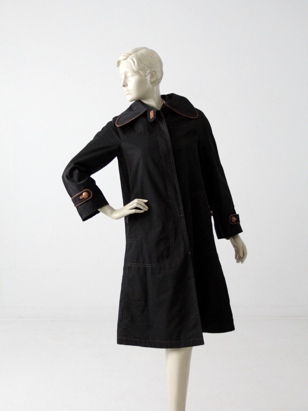 Vintage Cortefiel Trench Coat, Black Coat - Etsy