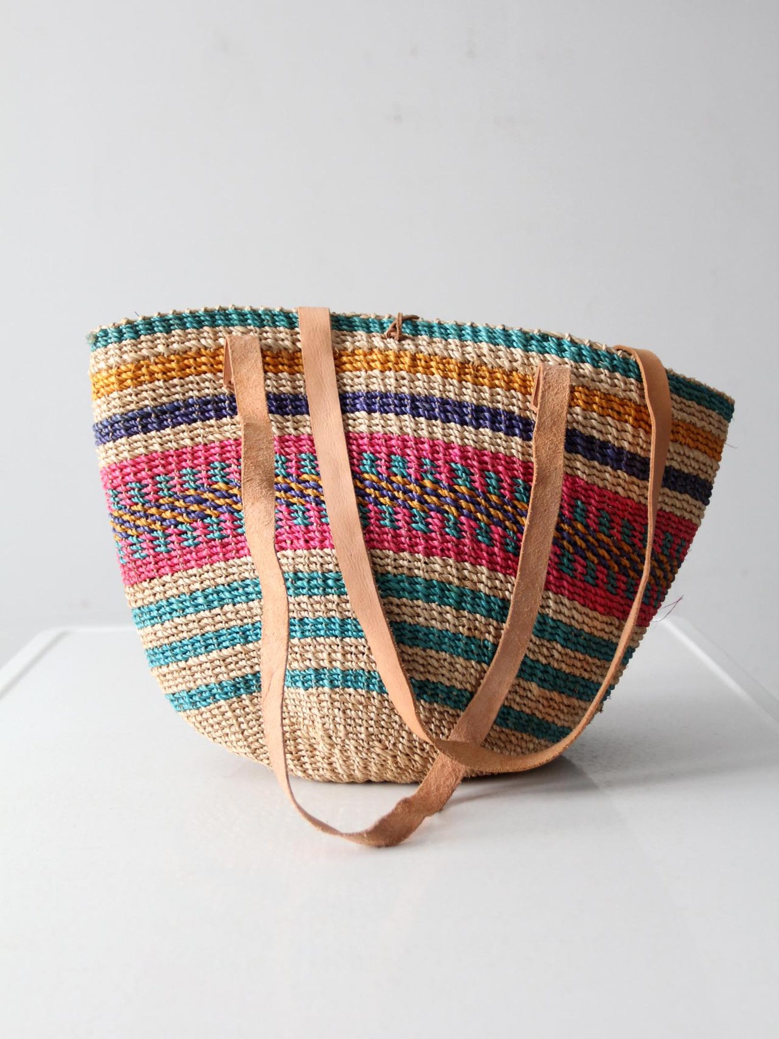 Vintage Striped Woven Basket Shoulder Bag - Etsy