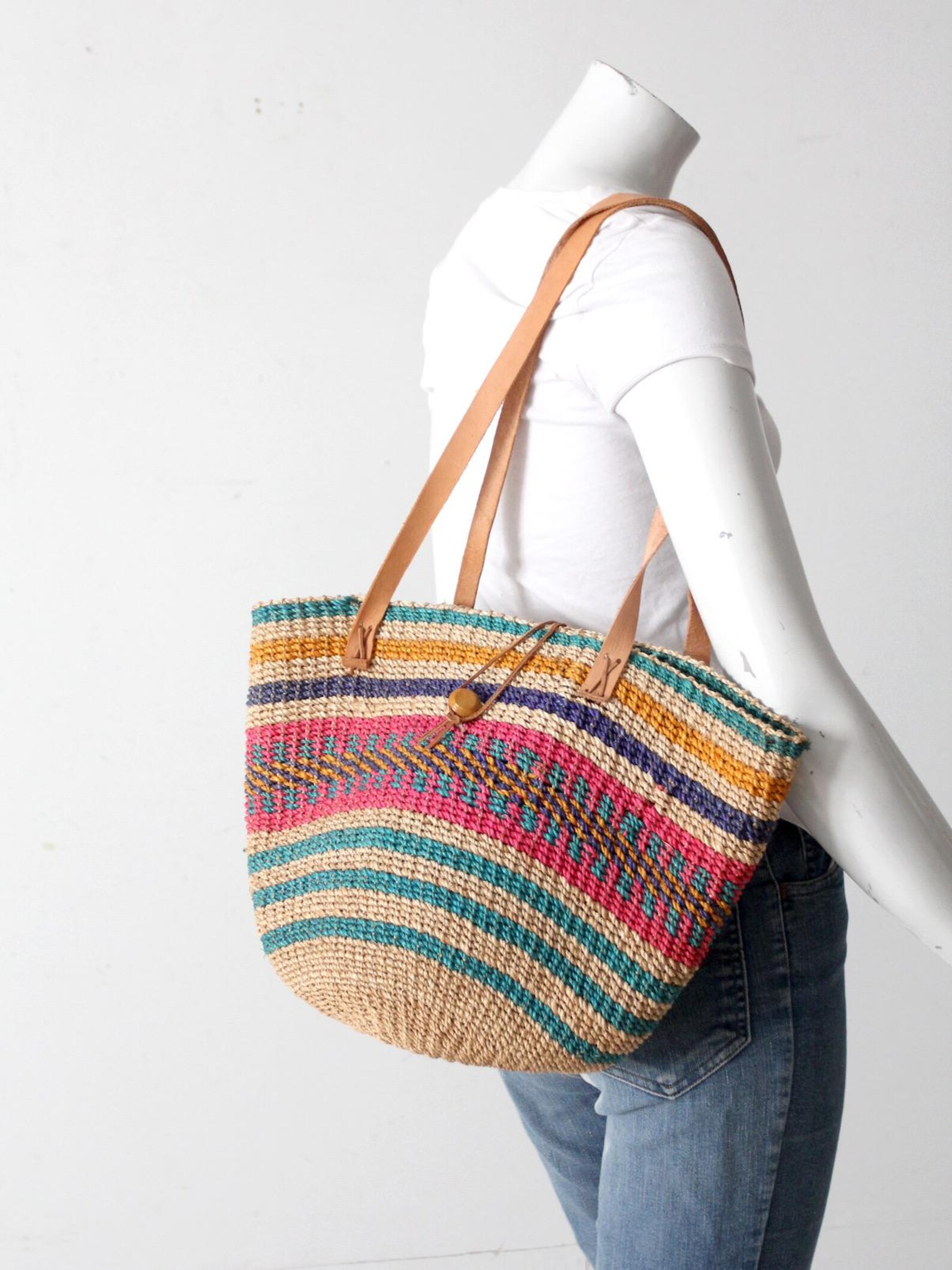 Vintage Striped Woven Basket Shoulder Bag - Etsy
