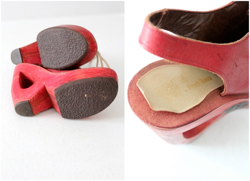 Vintage 70s Shoes & Stuff by Frank Sbicca Red Leather Platforms, Size 6 ...
