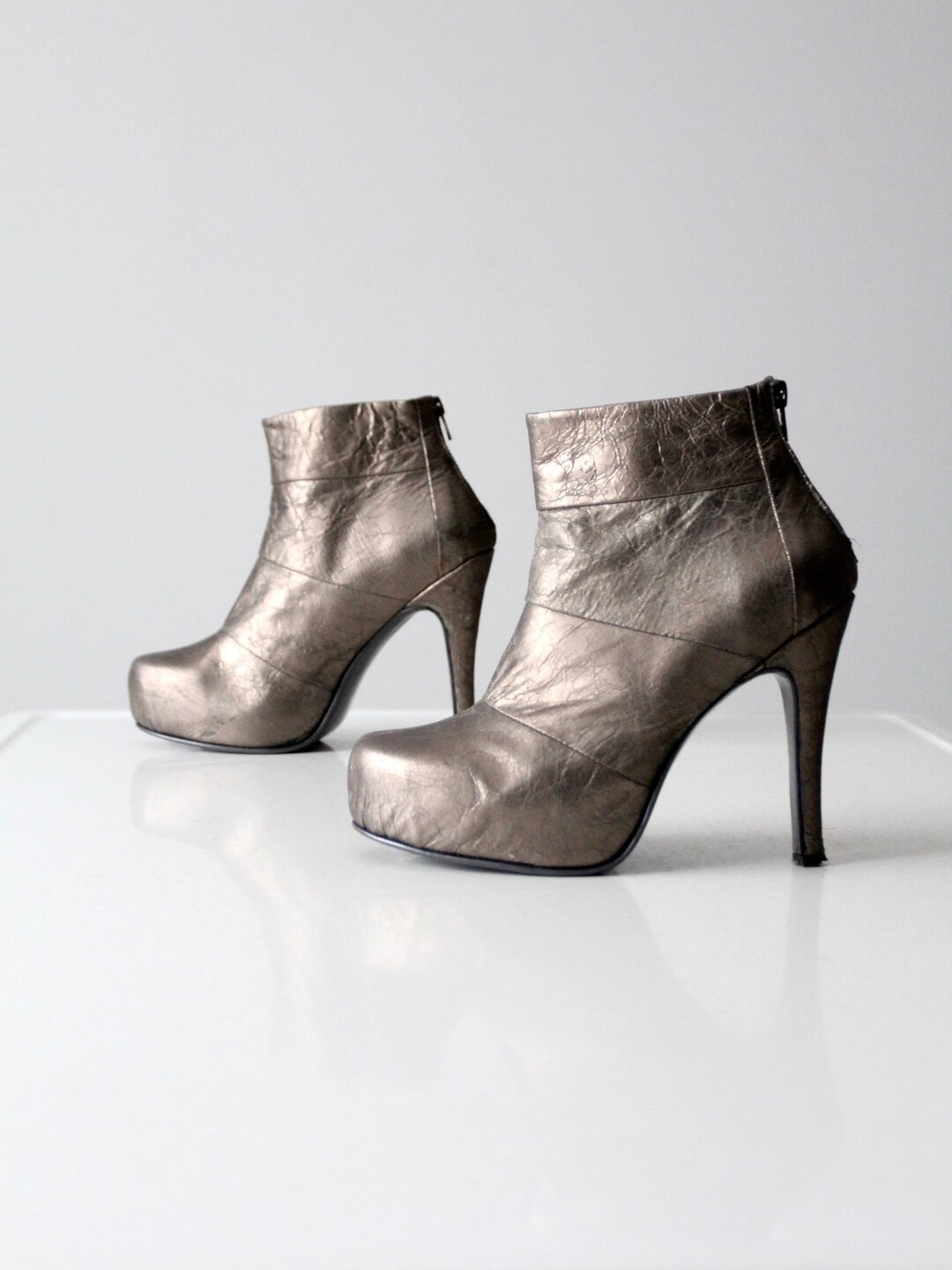 Vintage Metallic Silver Platform Ankle Boots, Size 8.5 - Etsy
