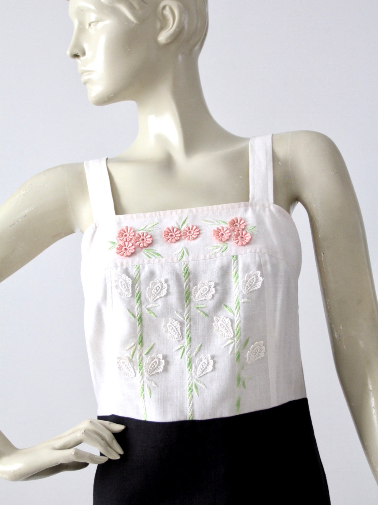 1980s Linen Sundress Vintage Black and White Pencil Dress - Etsy