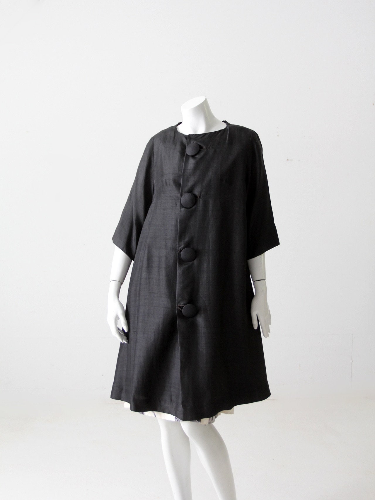 Vintage 60s Black Silk Trapeze Coat - Etsy