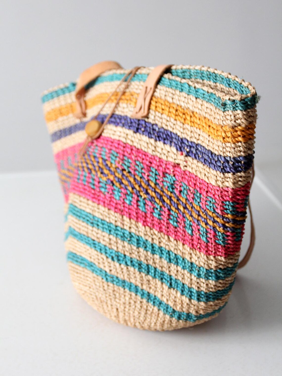 Vintage Striped Woven Basket Shoulder Bag - Etsy