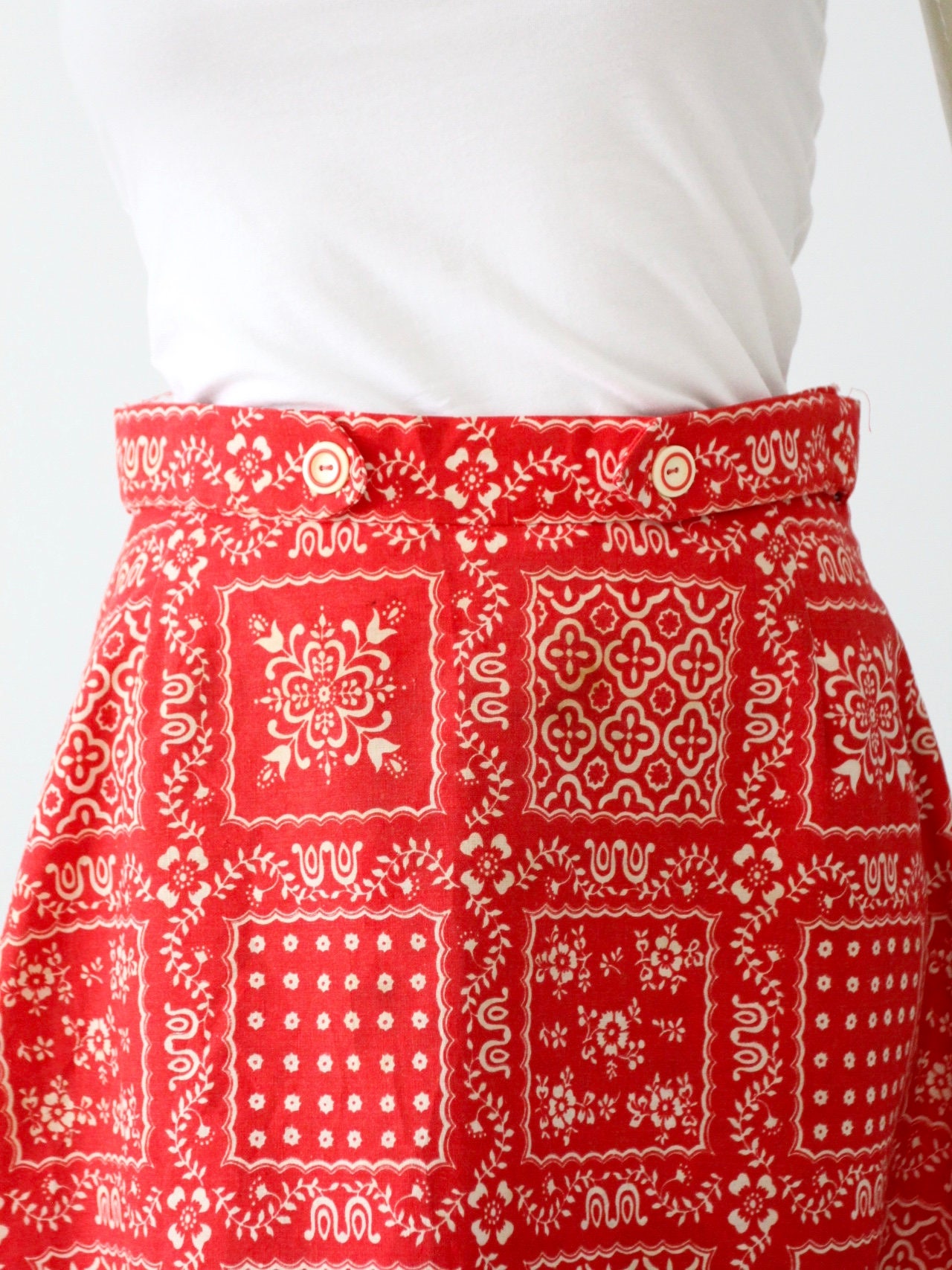 Vintage 70s Red Western Bandana Print Skirt - Etsy