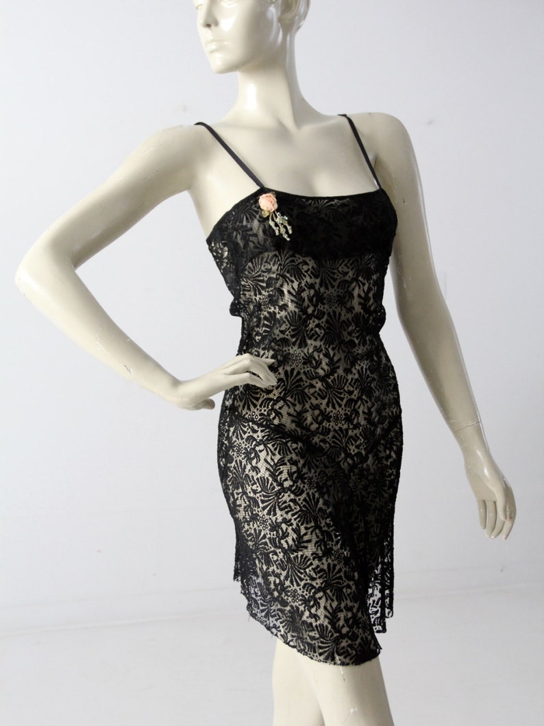 1930s Black Lace Negligee Slip Vintage Nightie Lingerie Etsy