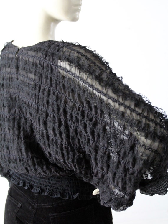 1970s sheer black ruffle blouse - Gem