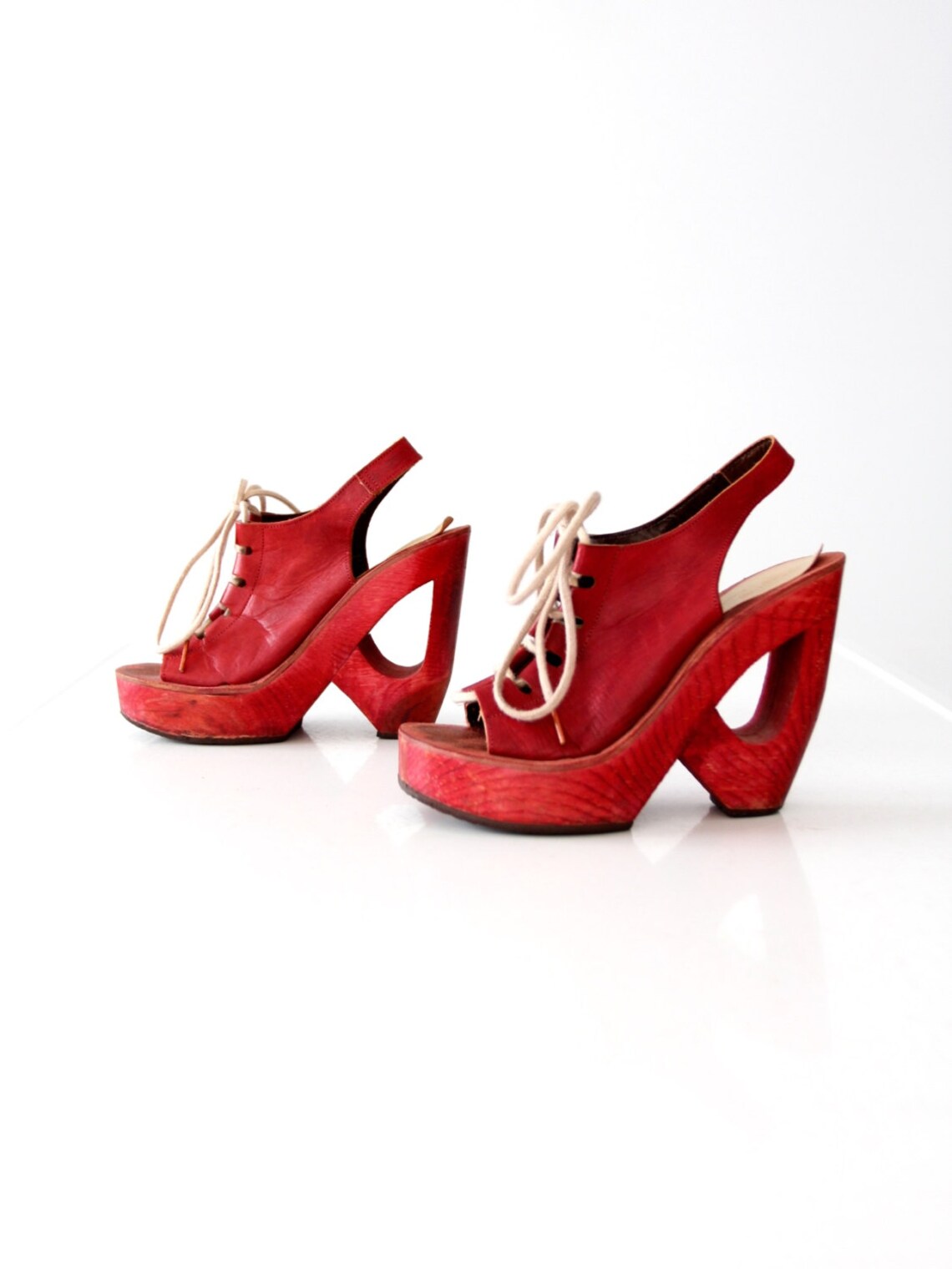 Vintage 70s Shoes & Stuff by Frank Sbicca Red Leather Platforms, Size 6 ...