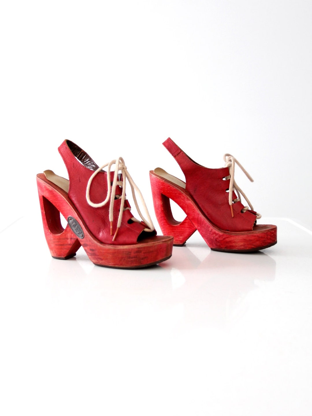 Vintage 70s Shoes & Stuff by Frank Sbicca Red Leather Platforms, Size 6 ...