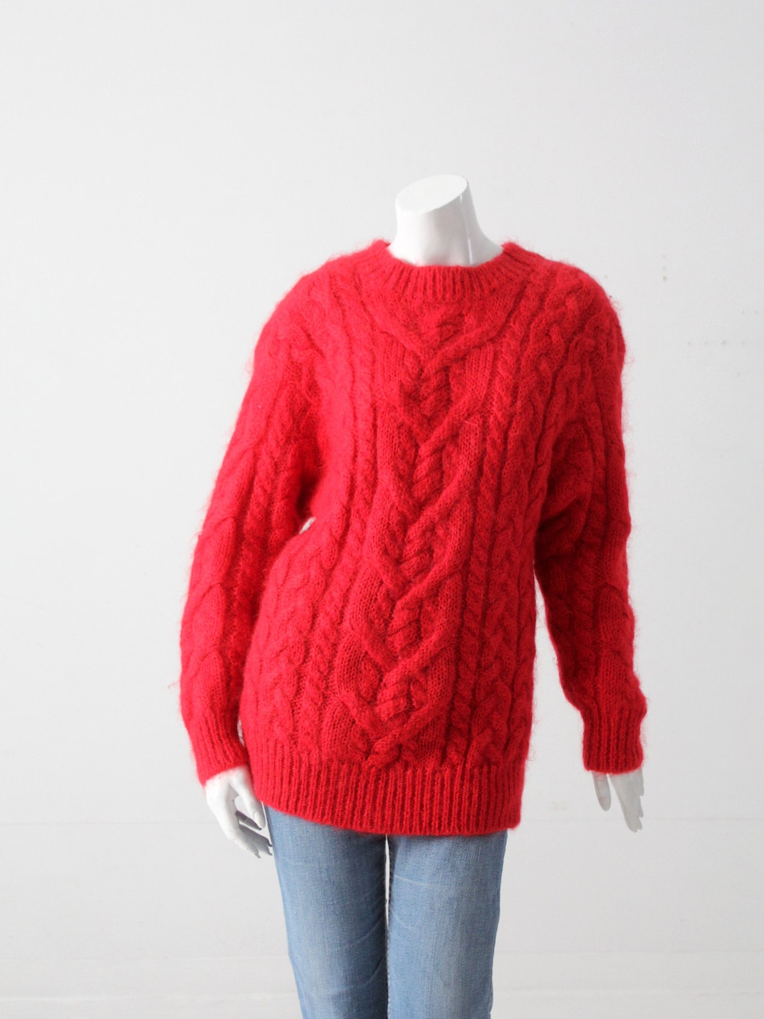 Vintage Cable Knit Hairy Mohair Long Red Sweater - Etsy