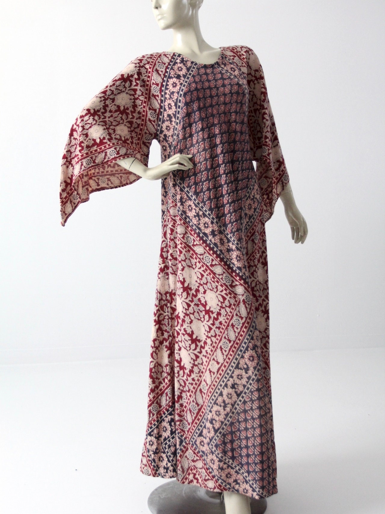 Vintage Block Print Caftan 70s India Cotton Hippie Dress - Etsy
