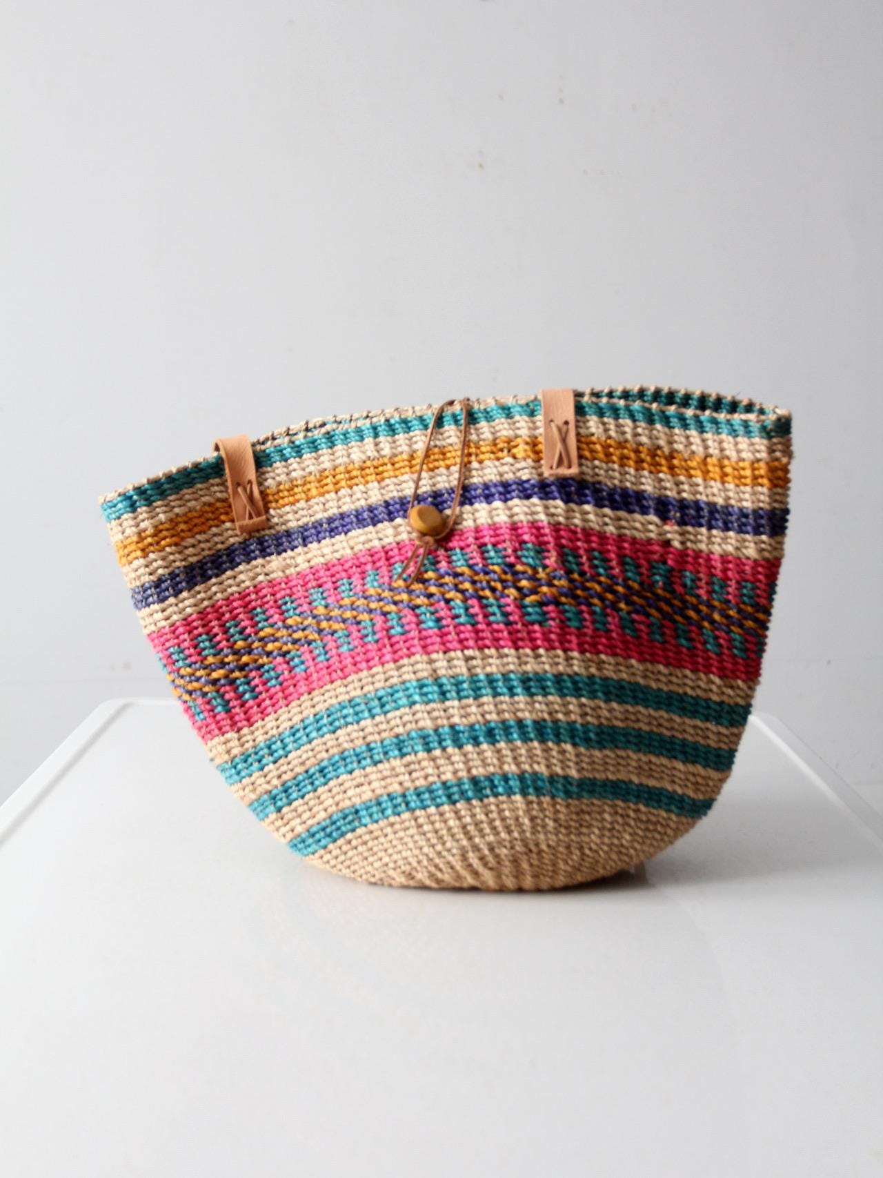 Vintage Striped Woven Basket Shoulder Bag - Etsy