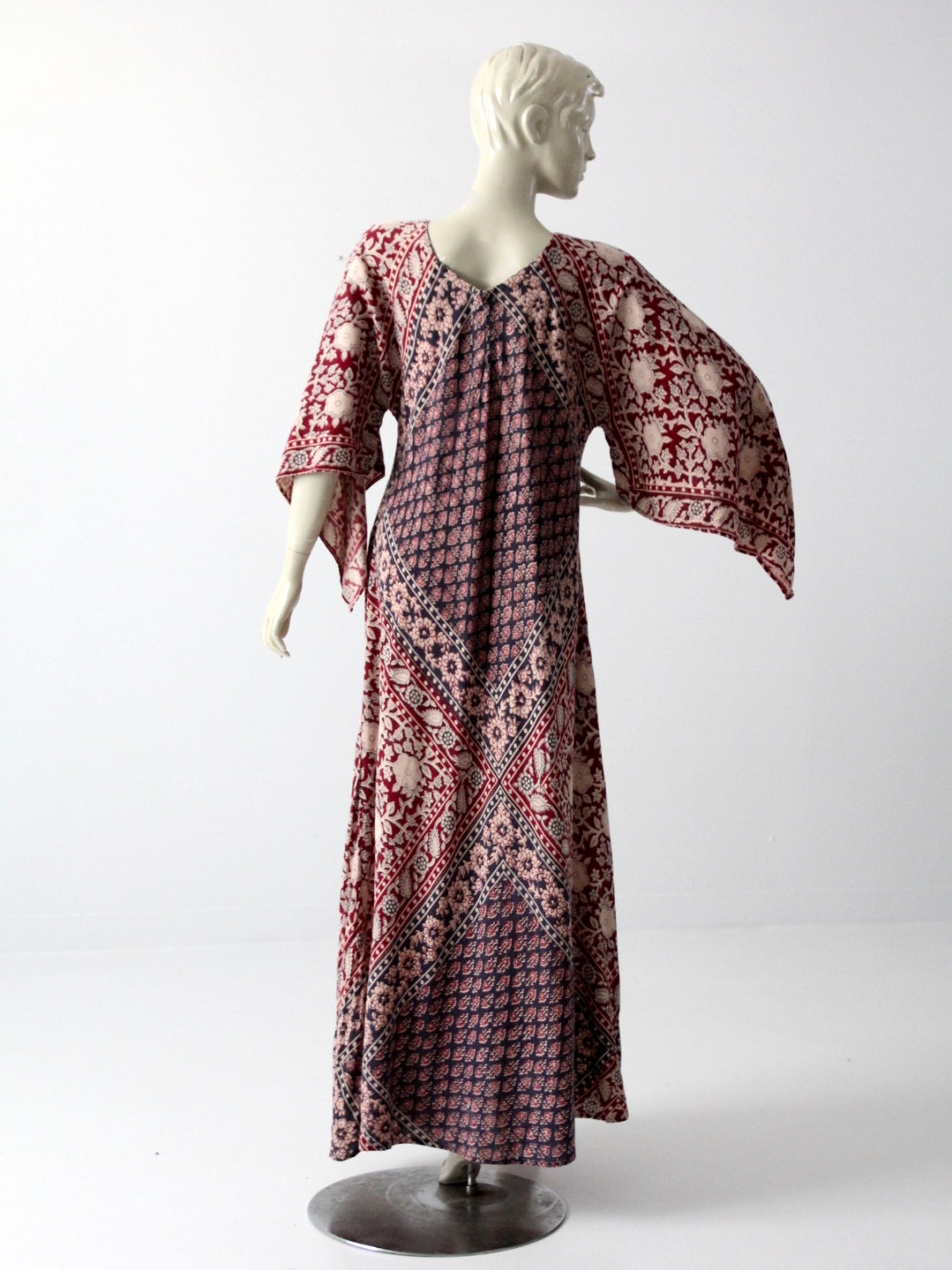 Vintage Block Print Caftan 70s India Cotton Hippie Dress - Etsy
