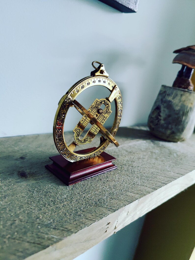 Antique Brass Equinoctial Ring Sundial on Wooden Base - Unique ...