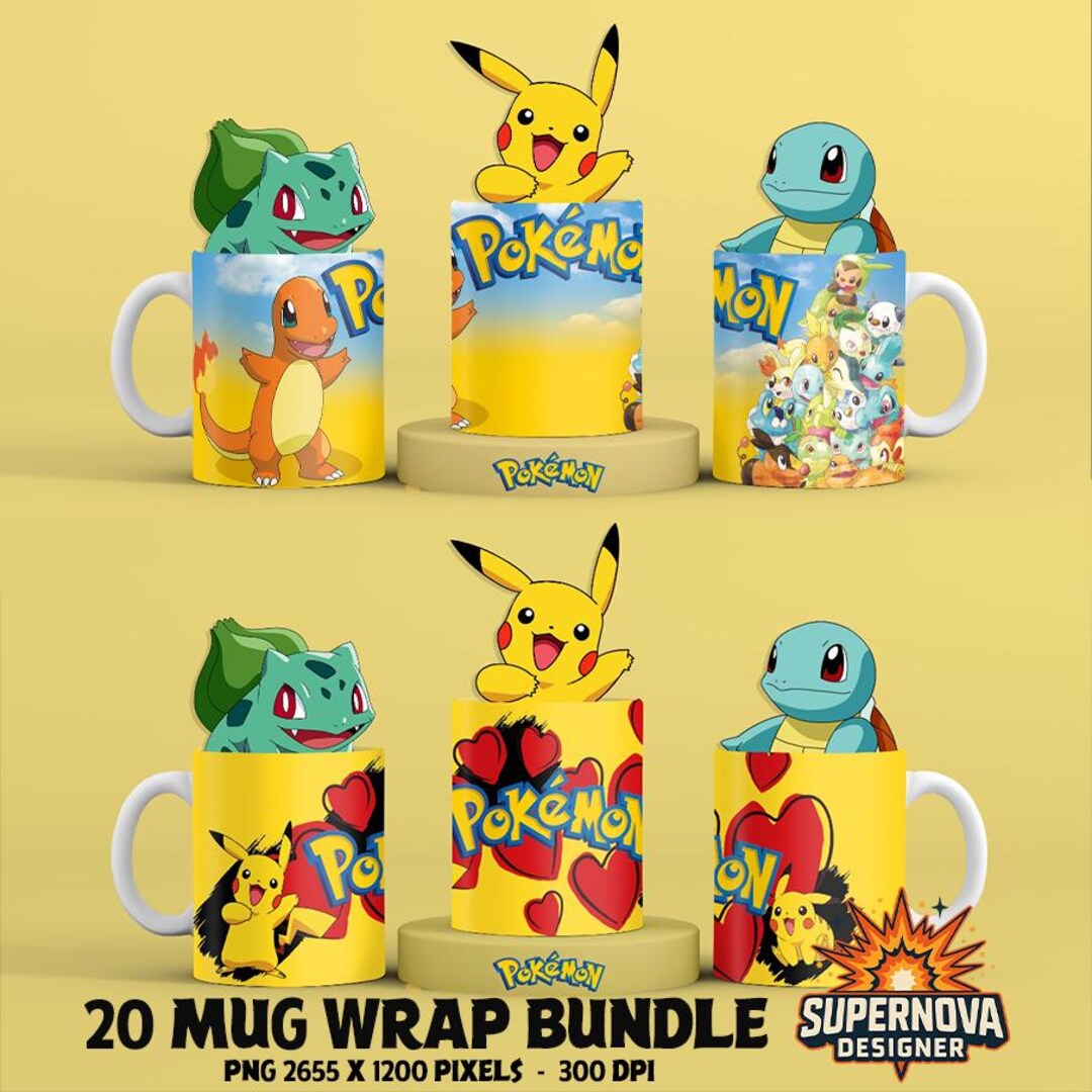 Pokemon Sublimation Mug Pack With 20 Designs in 300 DPI PNG Format ...