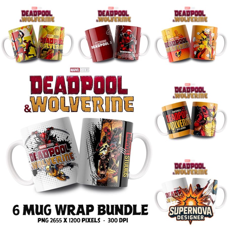 Deadpool & Wolverine Sublimation Mug Pack With 06 Designs in 300 DPI ...