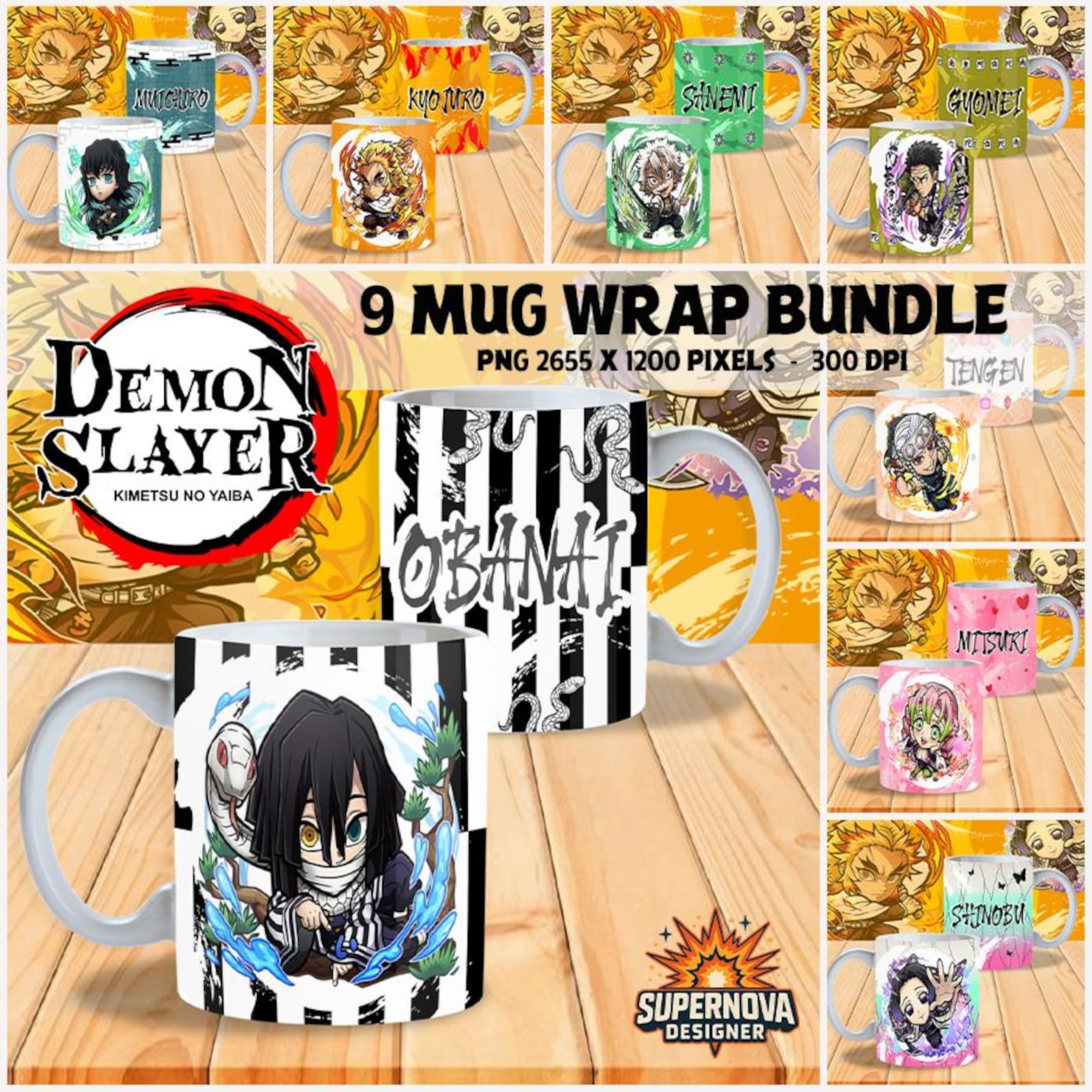 Demon Slayer Anime Sublimation Mug Pack With 09 Designs in 300 DPI PNG ...