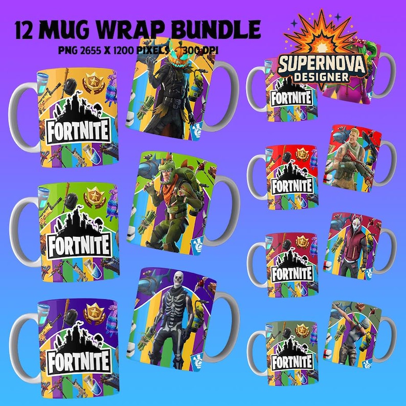 Fort Gaming Sublimation Mug Pack With 12 Designs in 300 DPI PNG Format ...