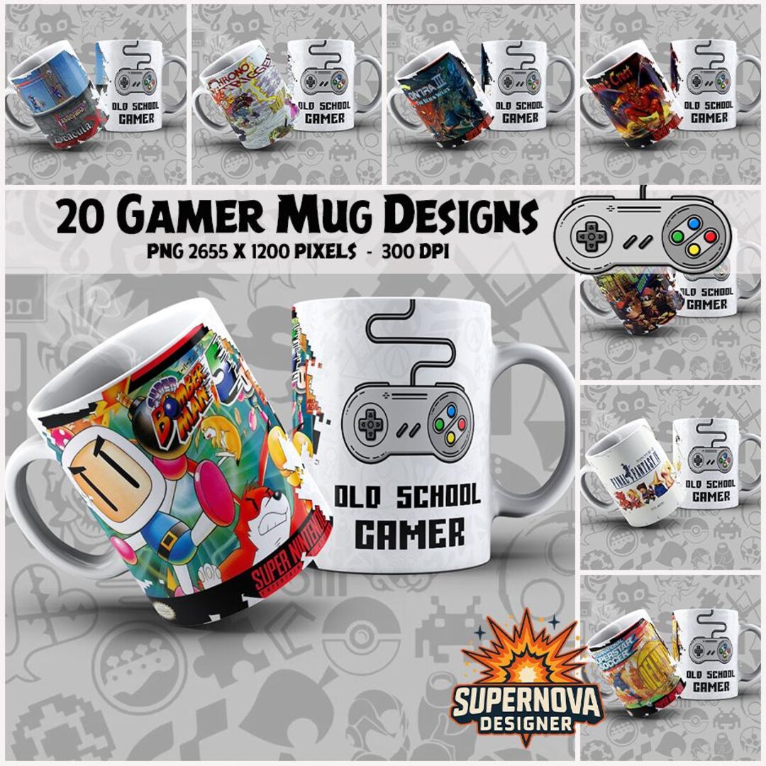 Gamer Mug Designs, Sublimation Mug Pack With 20 Designs in 300 DPI PNG ...