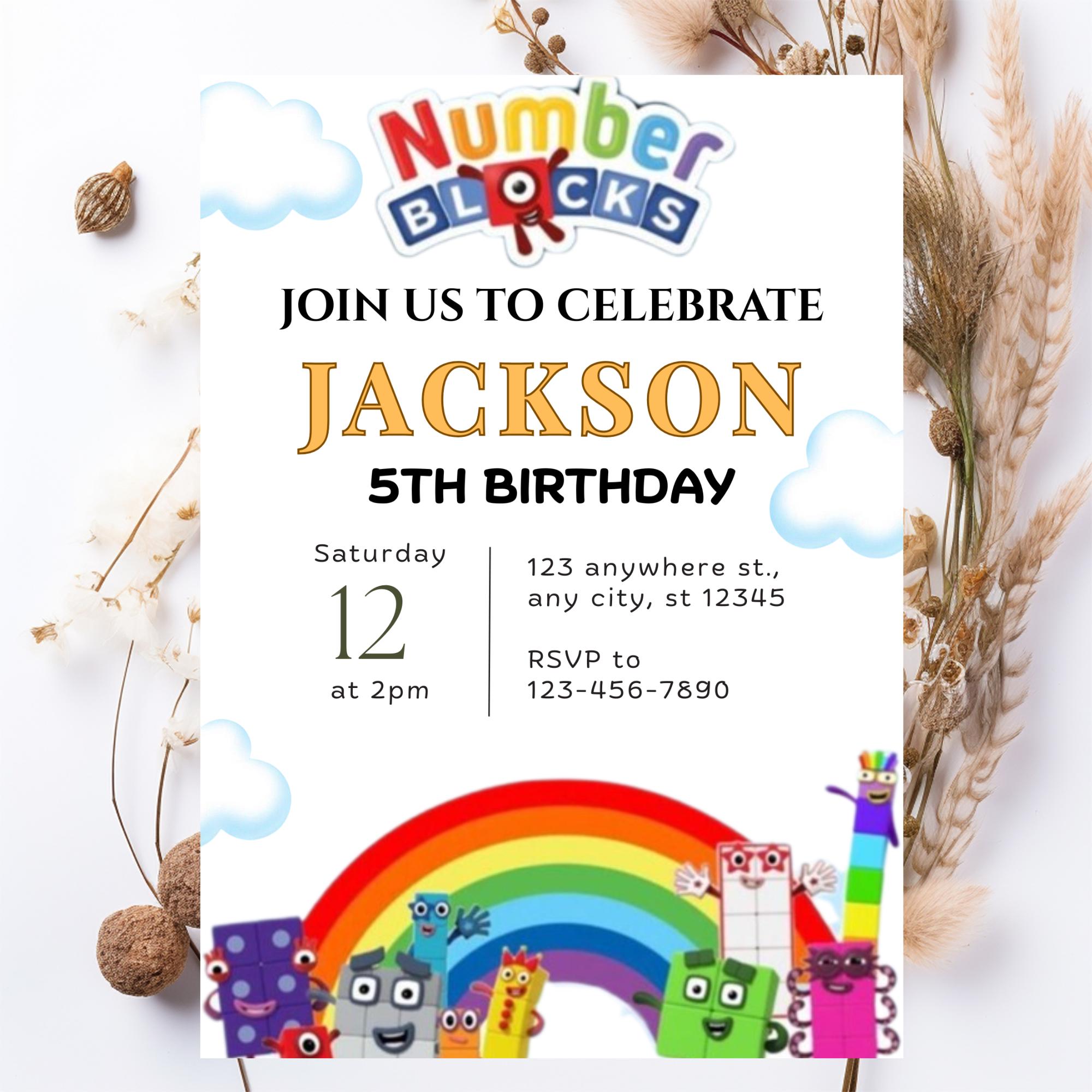 Editable Number Blocks, Birthday Invitation, Printable Birthday Party ...