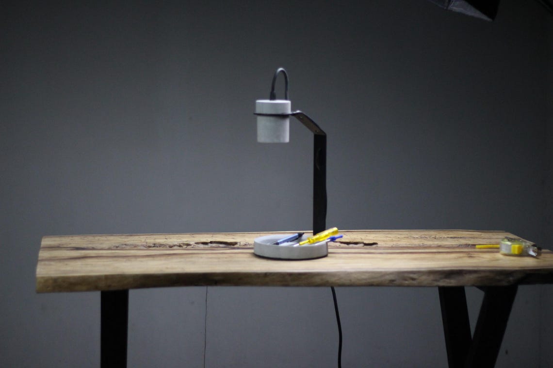 Industrial Concrete Desk Lamp – Minimalist Task Light With Pen Holder ...