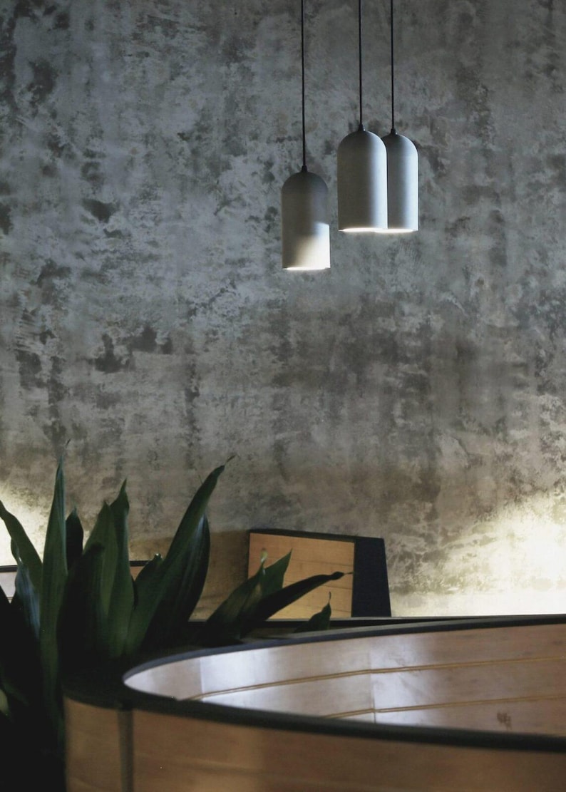 Concrete Pendant Light – Modern Cylinder Hanging Lamp – Industrial ...
