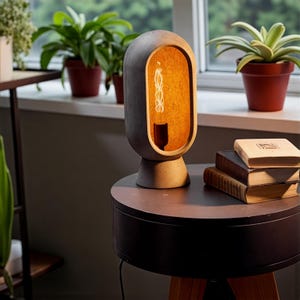 Modern Concrete Table Lamp – Handmade Industrial Accent Light With Warm ...
