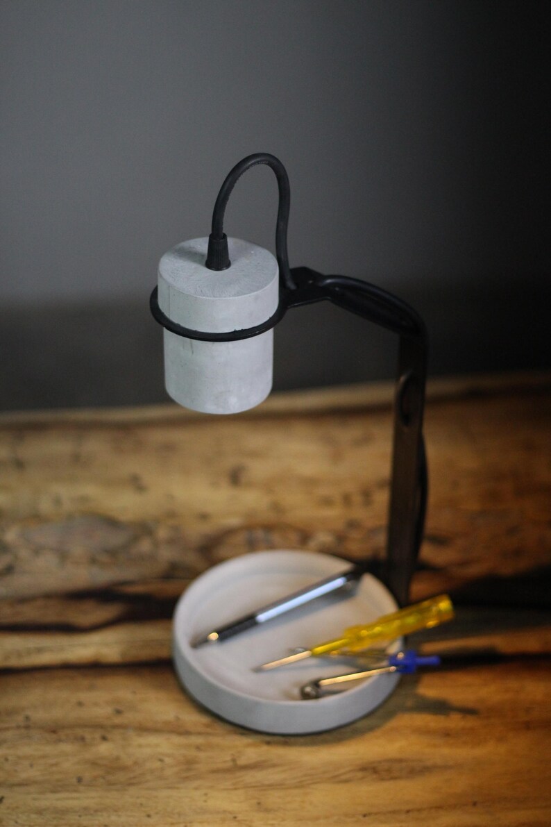 Industrial Concrete Desk Lamp – Minimalist Task Light With Pen Holder ...
