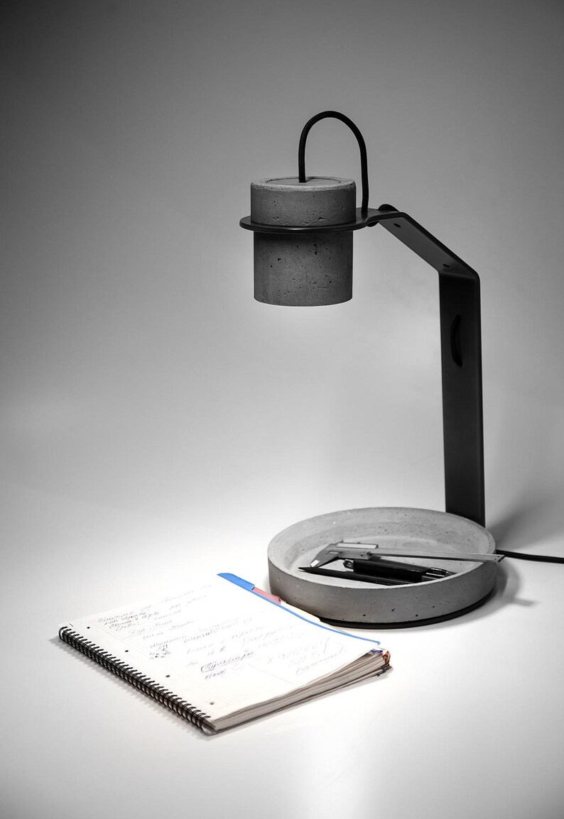 Industrial Concrete Desk Lamp – Minimalist Task Light With Pen Holder ...