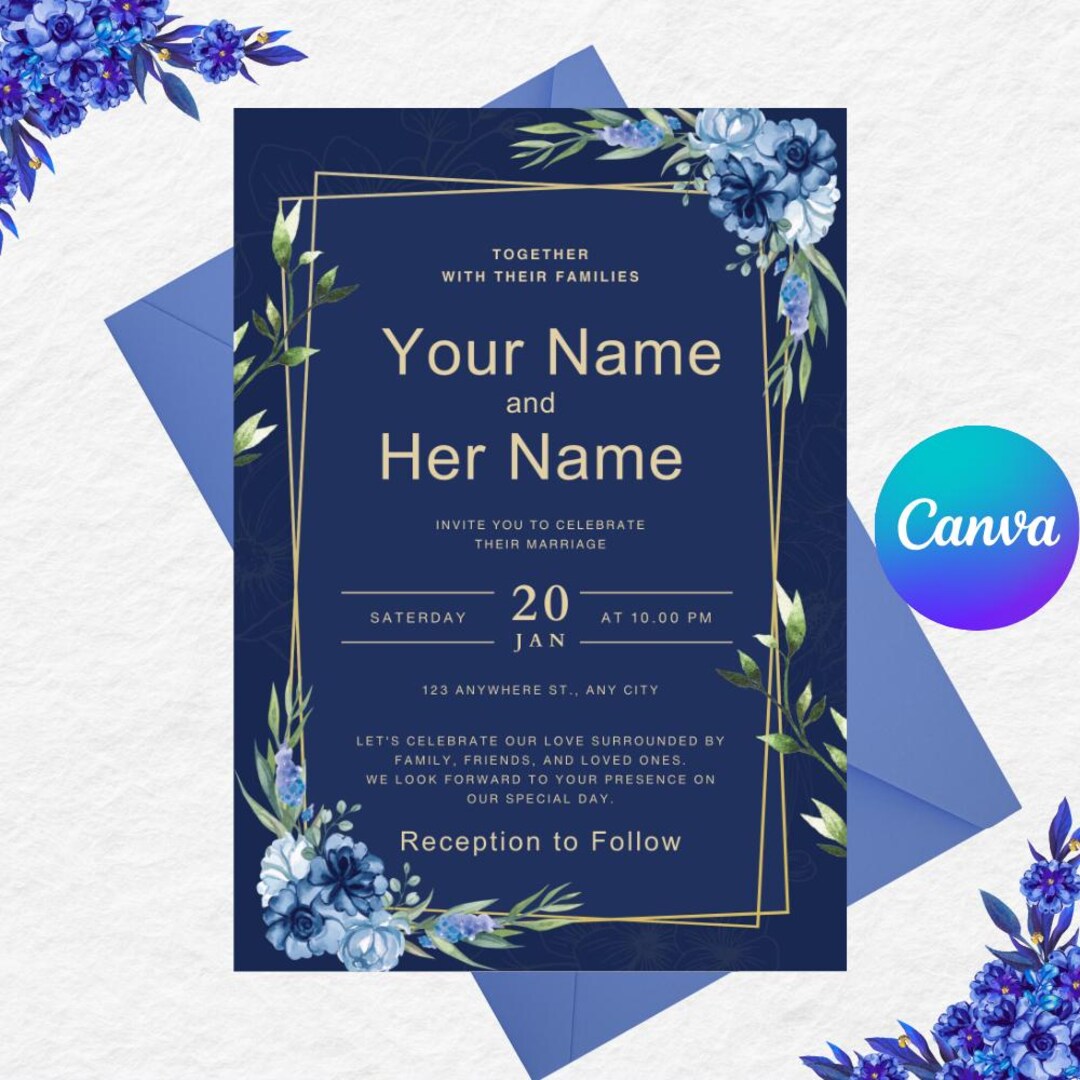 Editable Islamic Nikkah Invitation Template | Floral Muslim Wedding ...