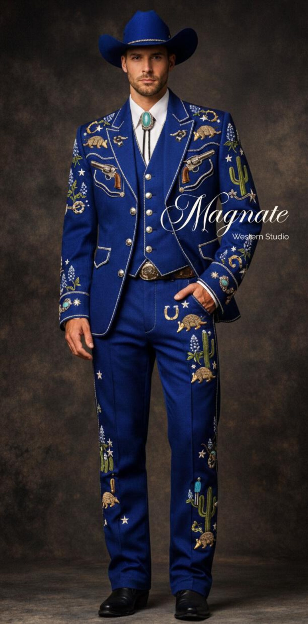 Custom Hand-embroidered Blue Nudie Style Western Suit – Men’s ...