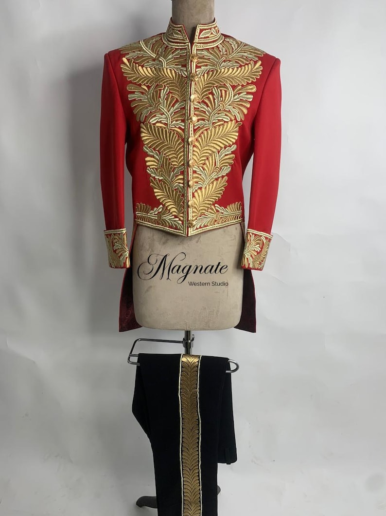 Hand-embroidered Red & Gold Tailcoat | Custom Military Style Jacket ...