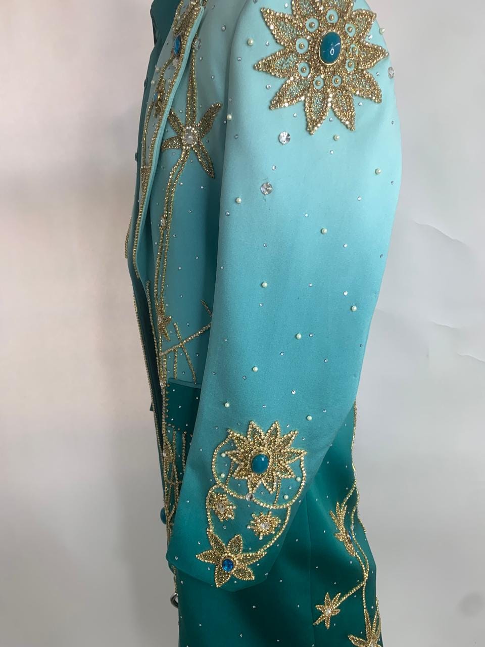 Men’s Teal 3-piece Suit Set – Hand-embroidered Gold & Crystal Detailing ...