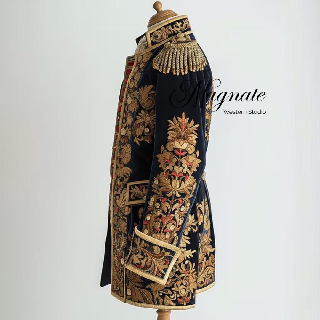 Handmade Baroque Military Jacket Navy and Gold Embroidered Costume Coat ...
