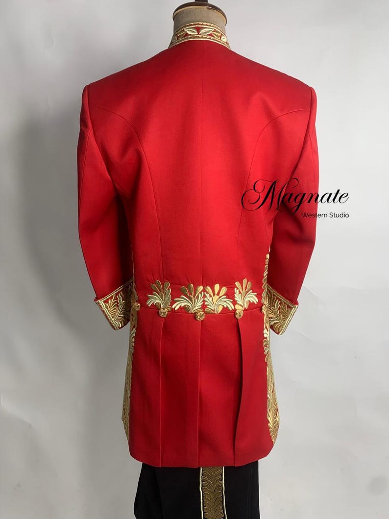 Hand-embroidered Red & Gold Tailcoat | Custom Military Style Jacket ...