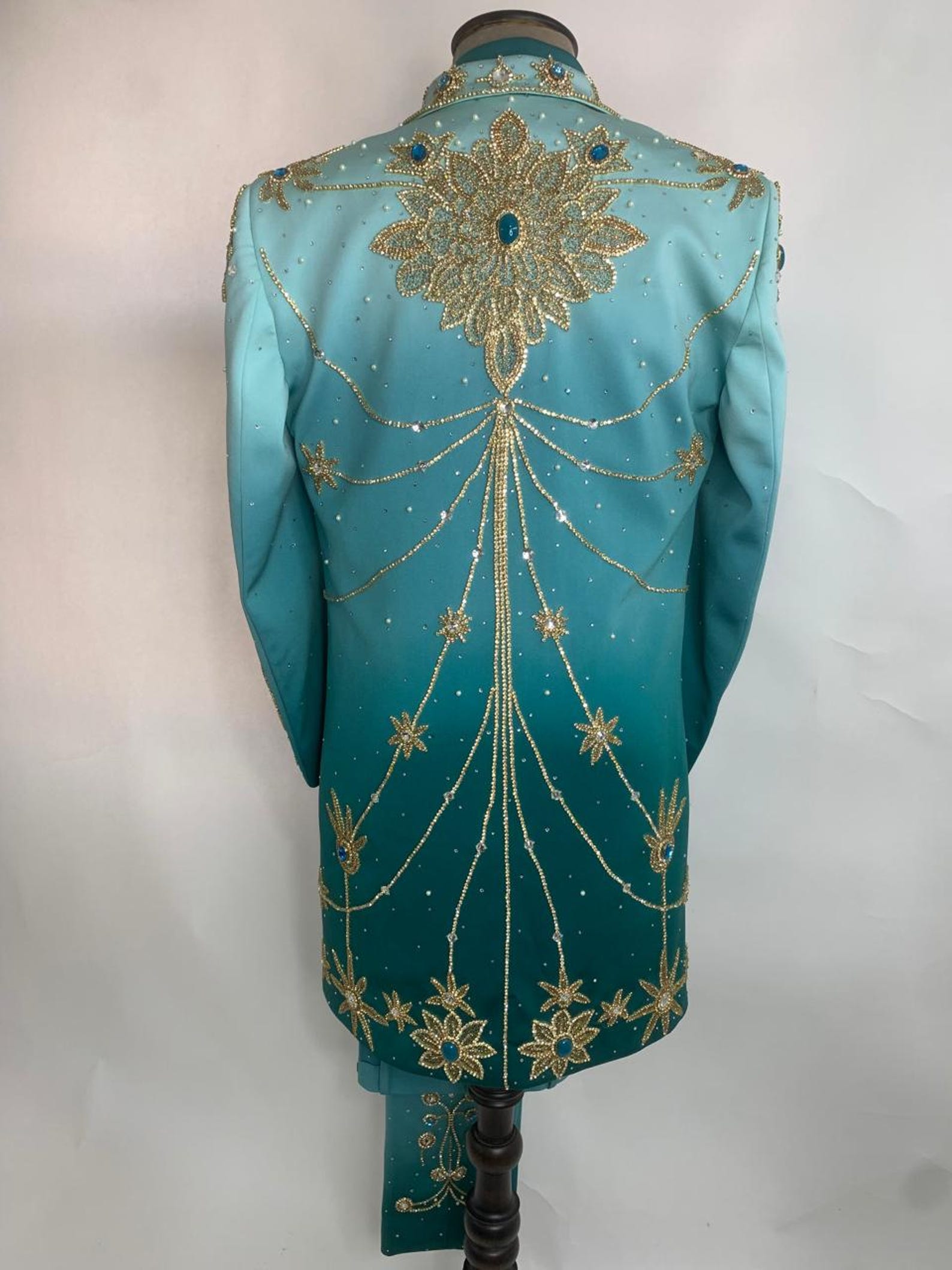 Men’s Teal 3-piece Suit Set – Hand-embroidered Gold & Crystal Detailing ...