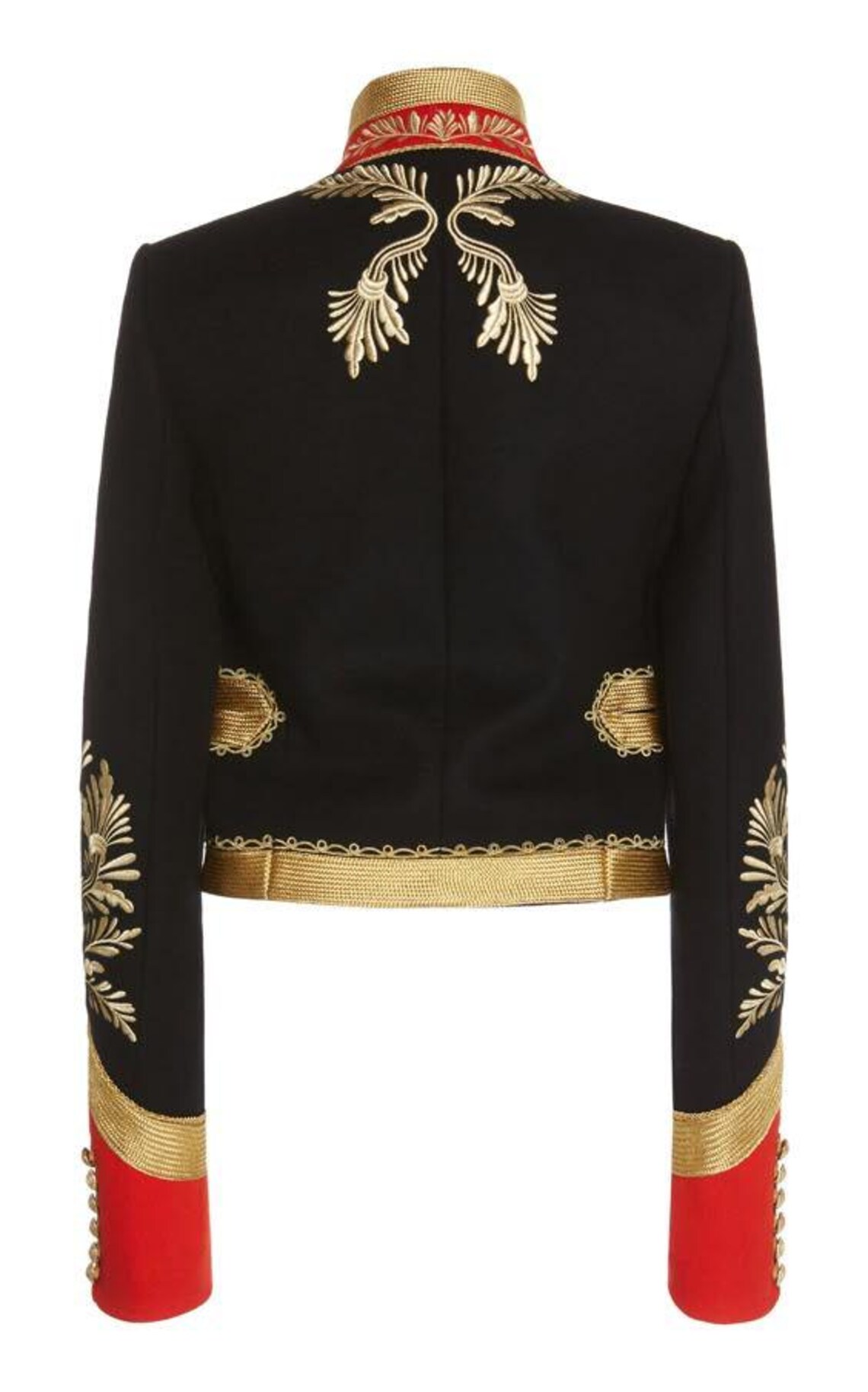 Black Military Crop Jacket Gold Braided Embroidery Red Cuffs Baroque ...