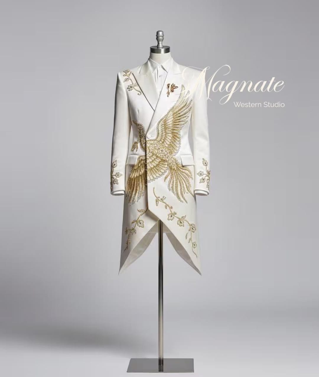 Opulent Ivory Tailcoat Suit With Gold Phoenix Embroidery | Couture Men ...
