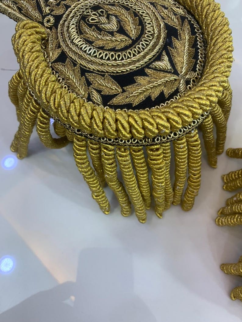 Regal Military Gold Epaulette | Hand-embroidered Ornamental Shoulder ...