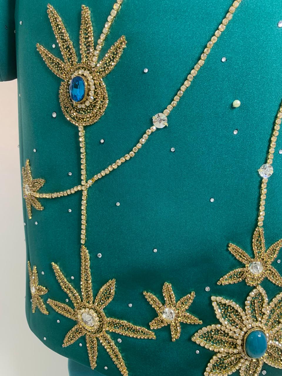 Men’s Teal 3-piece Suit Set – Hand-embroidered Gold & Crystal Detailing ...