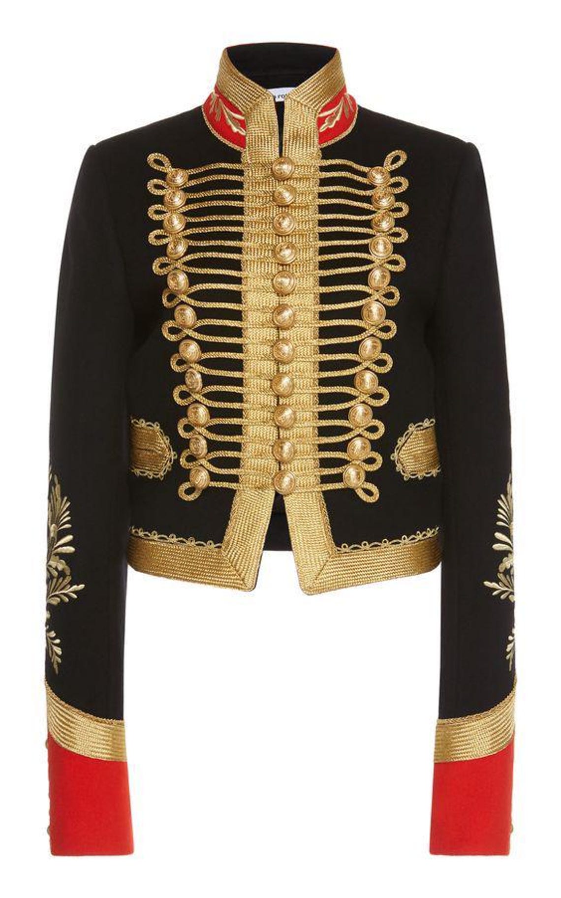 Black Military Crop Jacket Gold Braided Embroidery Red Cuffs Baroque ...