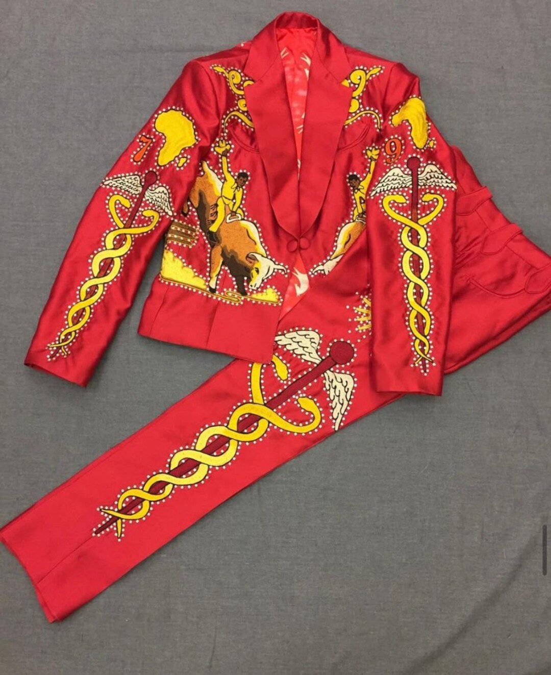 Men’s Red Embroidered Rodeo Suit Bull Rider & Caduceus Design Western ...