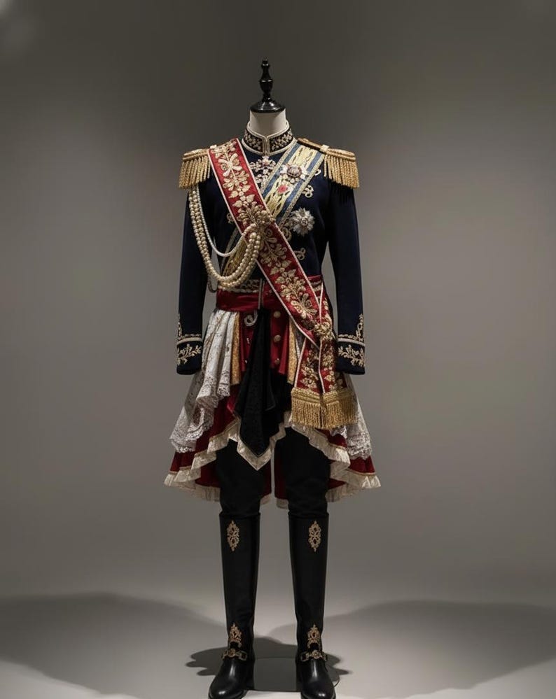 Regal Royal Military Uniform Costume – Embroidered Noble Officer Outfit ...