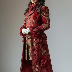 Royal Red Embroidered Coat | Victorian Baroque Long Jacket | Luxury ...