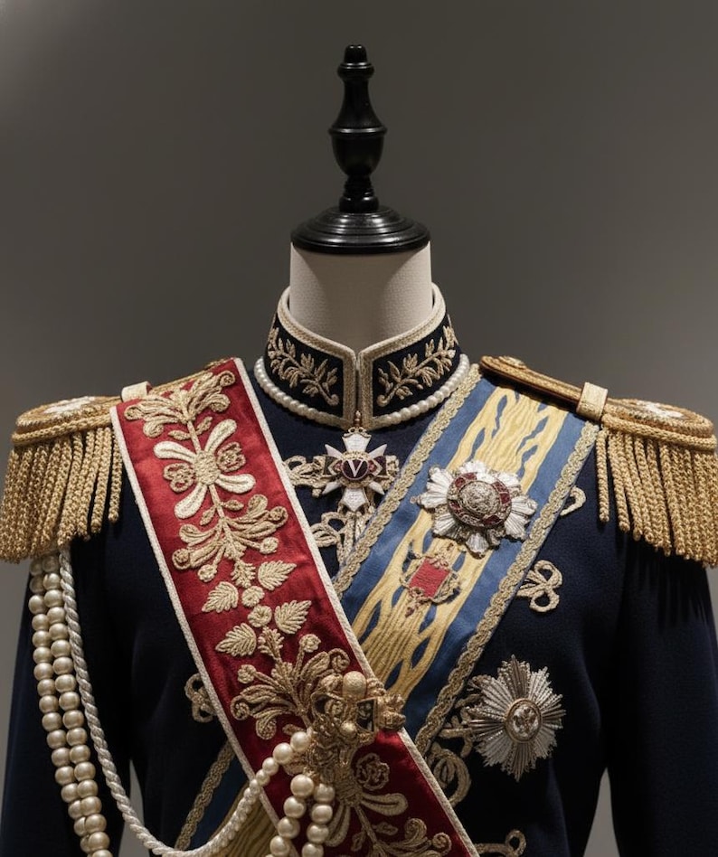 Regal Royal Military Uniform Costume – Embroidered Noble Officer Outfit ...