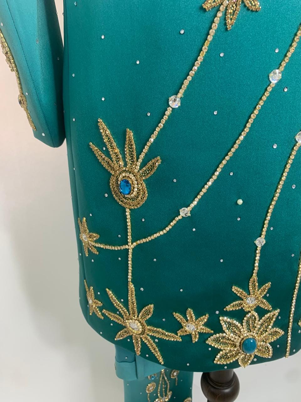 Men’s Teal 3-piece Suit Set – Hand-embroidered Gold & Crystal Detailing ...