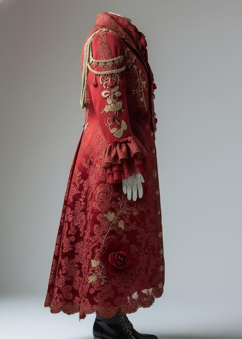 Royal Red Embroidered Coat | Victorian Baroque Long Jacket | Luxury ...